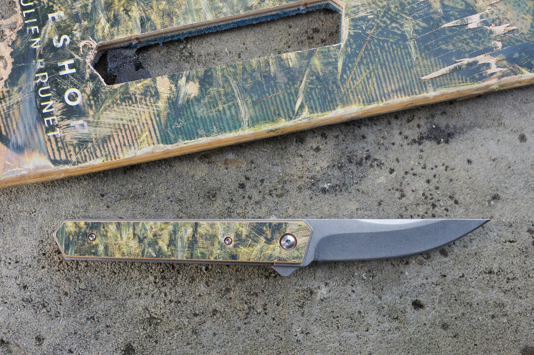 Recycled SKATEBOARD Knife 7PLIS, Brown Green Wood, Unique Handmade ...