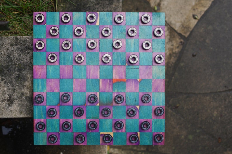 Recycled SKATEBOARD checkers game 7PLIS blue purple black | Etsy