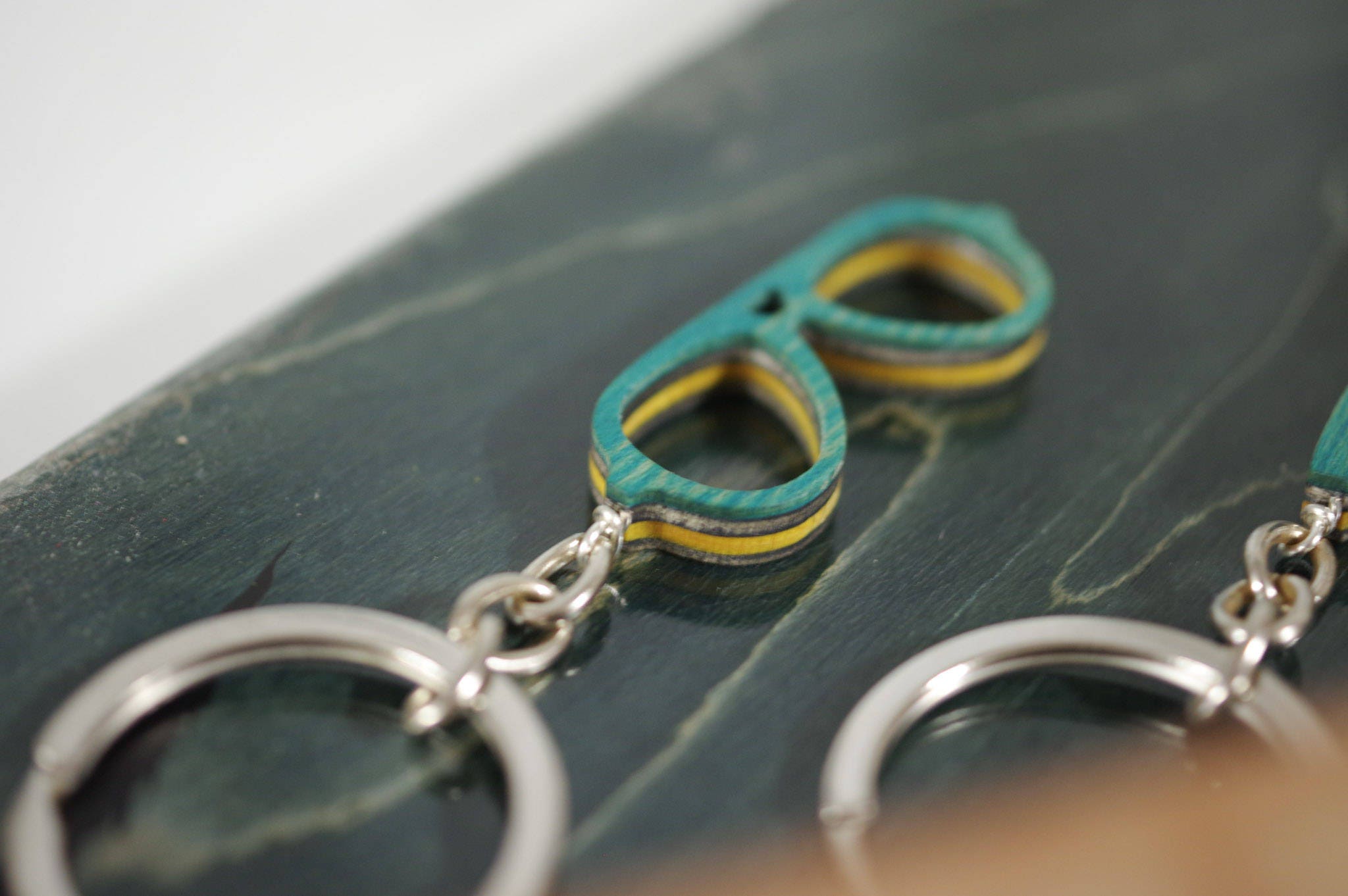 Recycled 7PLIS Keyring From Used Skateboard - Wooden Blue Black and ...