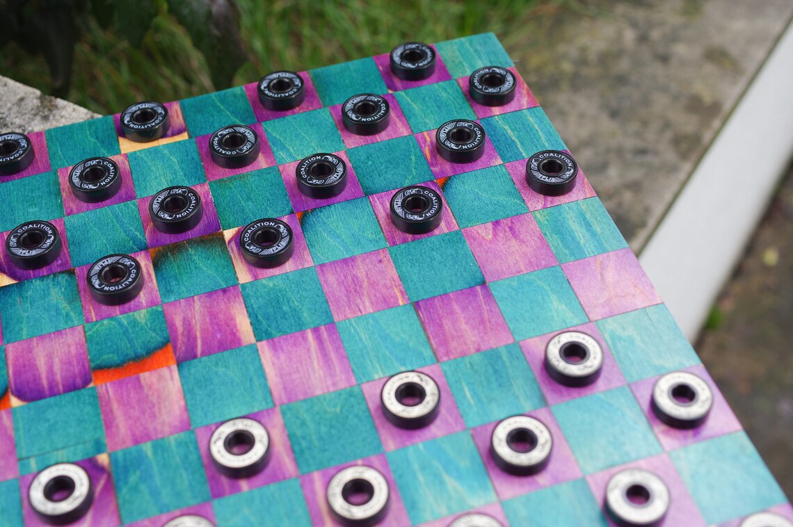 Recycled SKATEBOARD checkers game 7PLIS blue purple black | Etsy