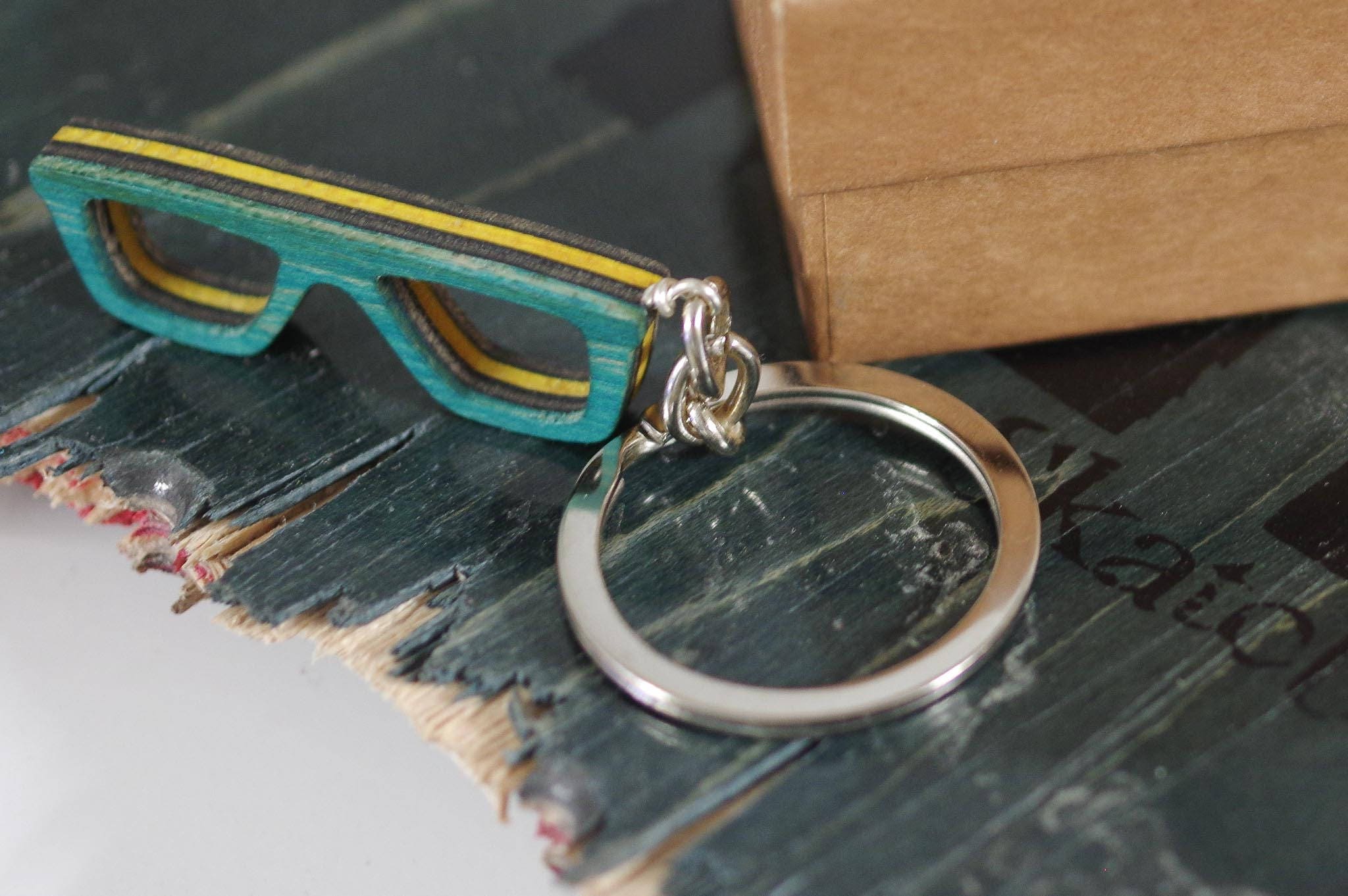 Recycled 7PLIS Keyring From Used Skateboard - Wooden Blue Black and ...