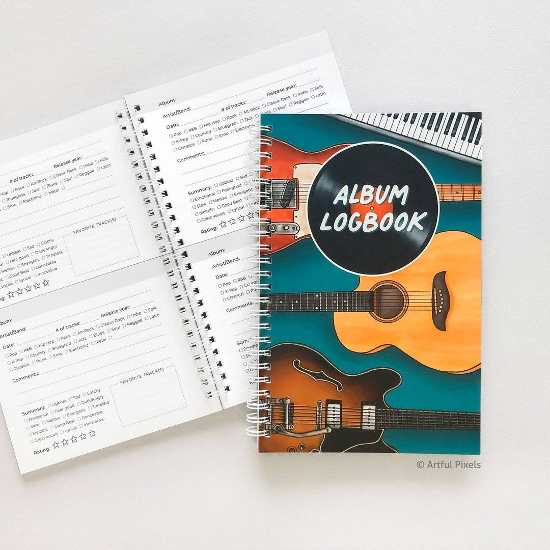 Music Album Journal | Log, Track, Review Songs | Hand-drawn Art, 5.5x8 ...