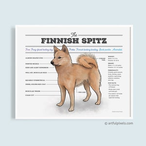 Finnish Spitz Dog Breed Wall Art, Finkie Art Print, Cute Dog Lover Gift ...