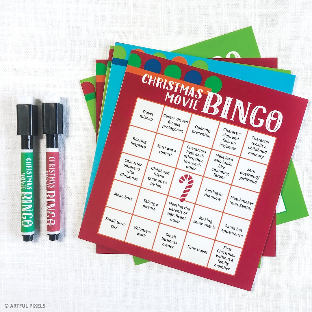 Cheesy Christmas Movie Bingo Funny Game, 10 Reusable Dry Erase Cards ...