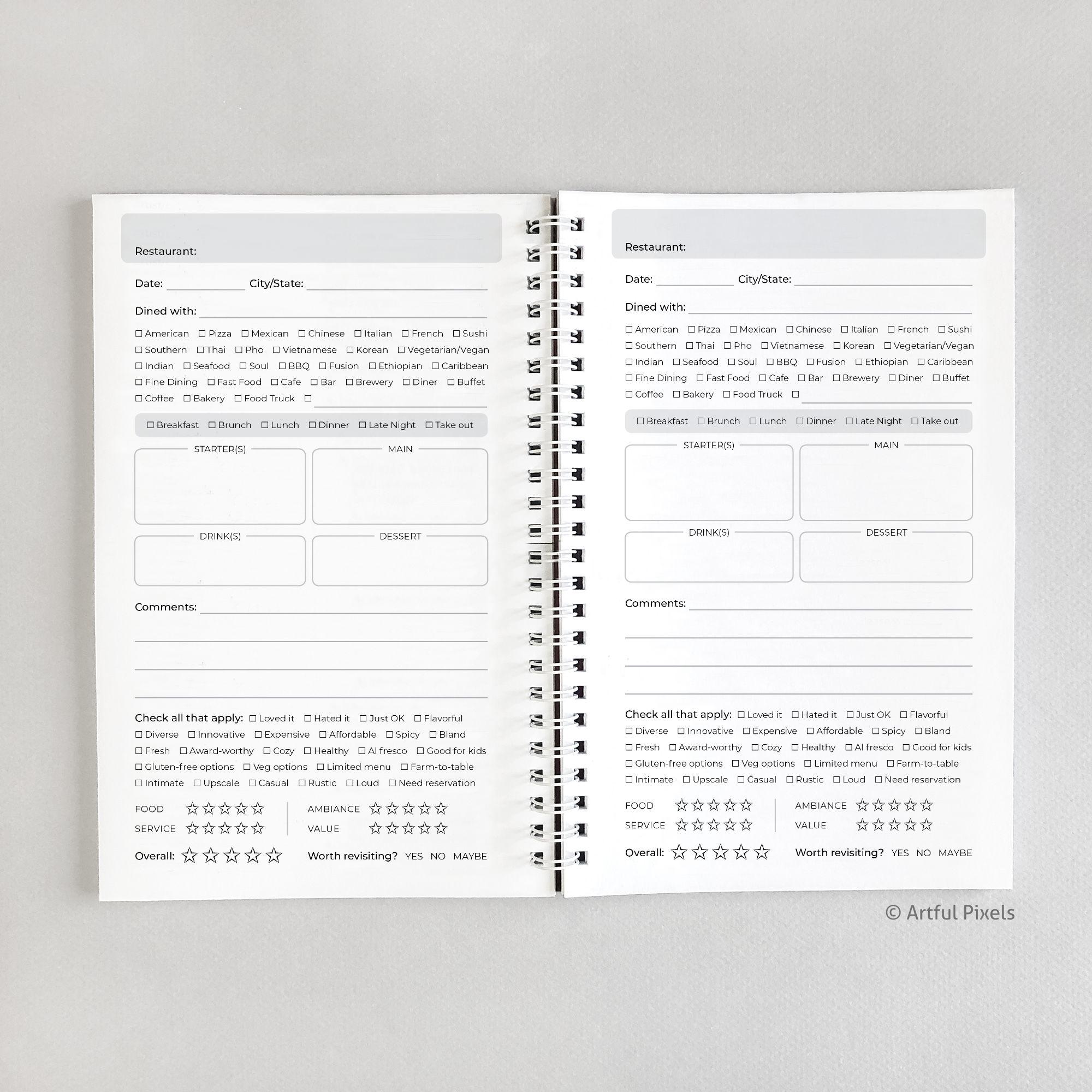 Restaurant Review Logbook: Tracker Journal for Rating Your Favorite ...