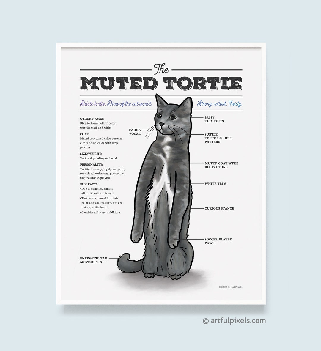 Muted Tortie Cat Breed Chart: Watercolor Art Print (UNFRAMED) - Etsy