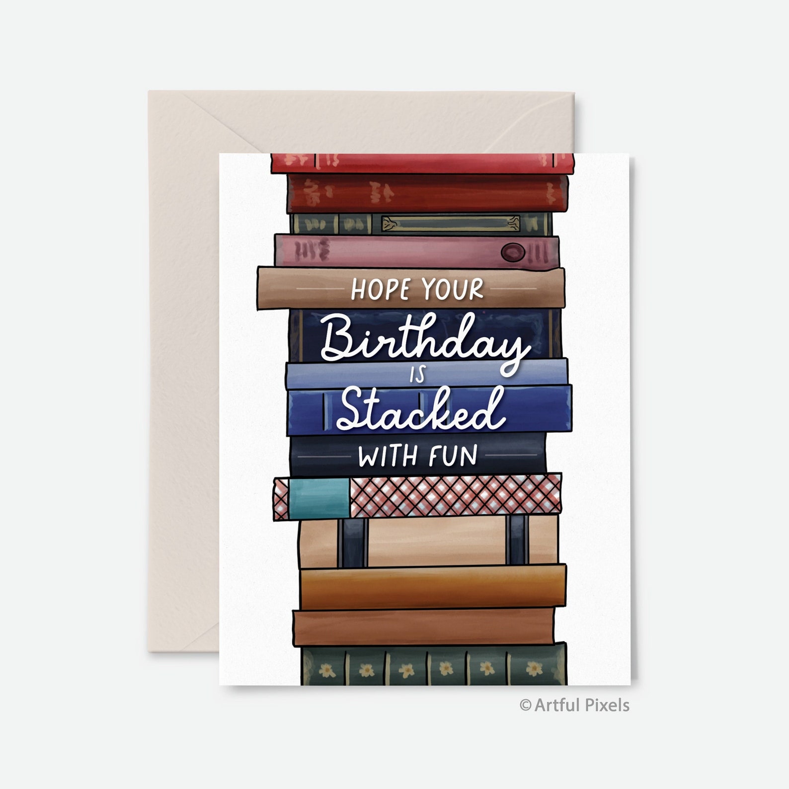 Bookish Birthday Card Stack of Books Greeting Card Nerdy - Etsy