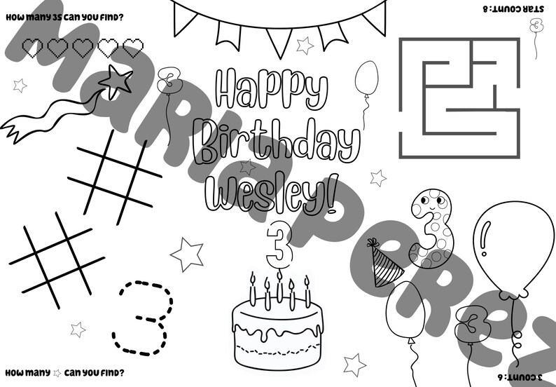 Third Birthday Activity Sheet - Etsy