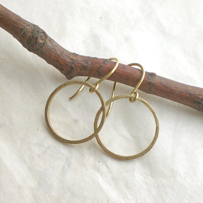 Simple Circle Earrings Hammered Brass Earrings Round Dangle Earring ...