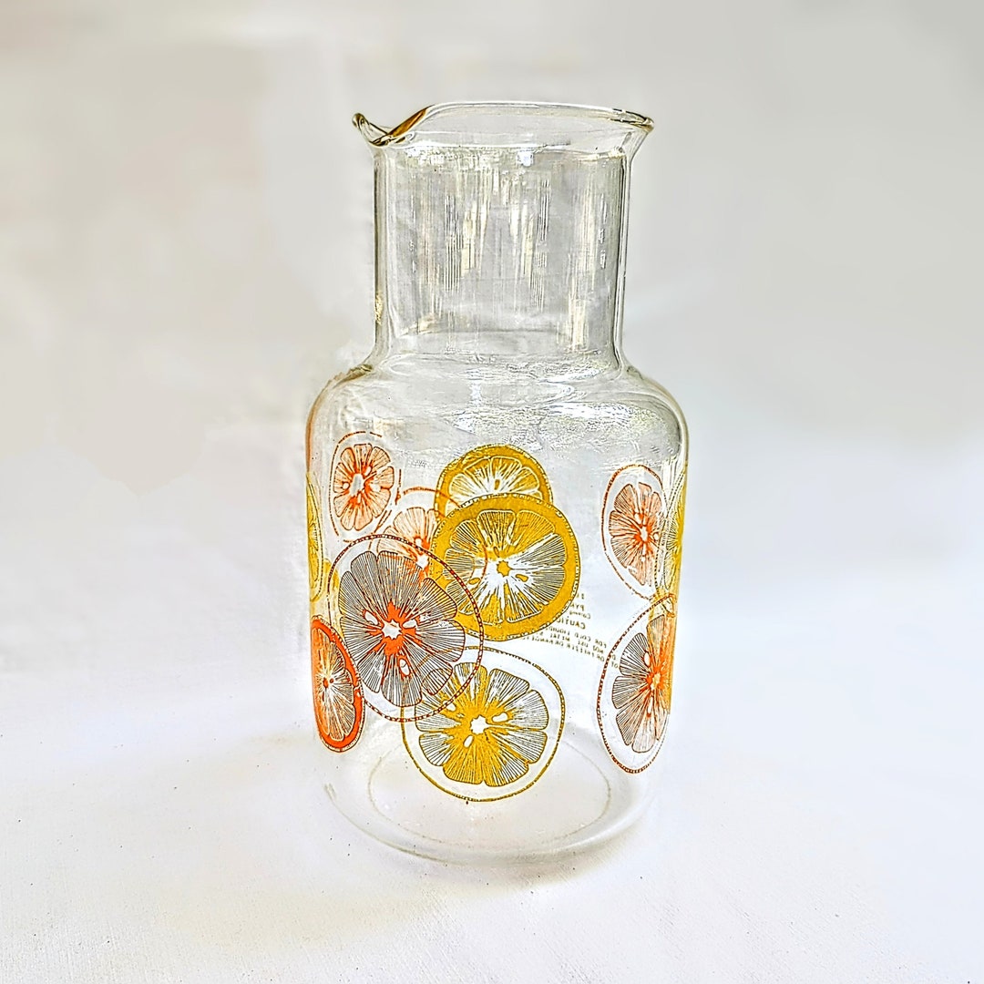 Vintage Pyrex Glass Juice Carafe, Oranges Lemons, 70's Kitchen ...