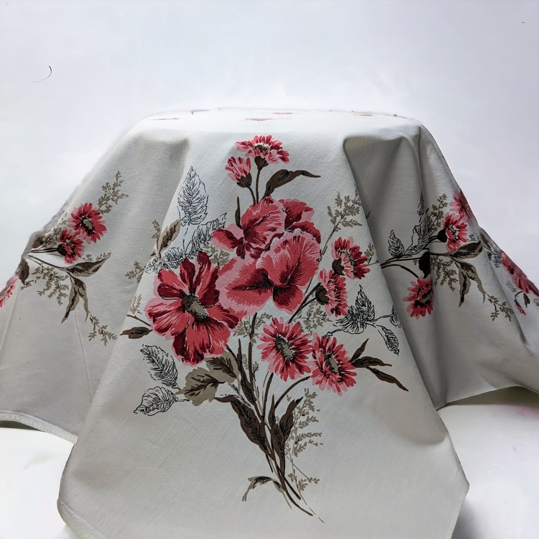 Pink Floral Printed 1950s Cotton Kitchen Tablecloth Sweetheart Table Vintage Valentine Dinner - Etsy