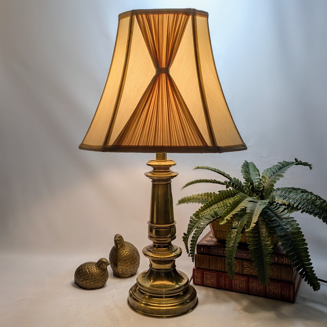 Vintage Stiffel Brass Lamp, Octagon Silk Shade, Traditional Table Lamp ...