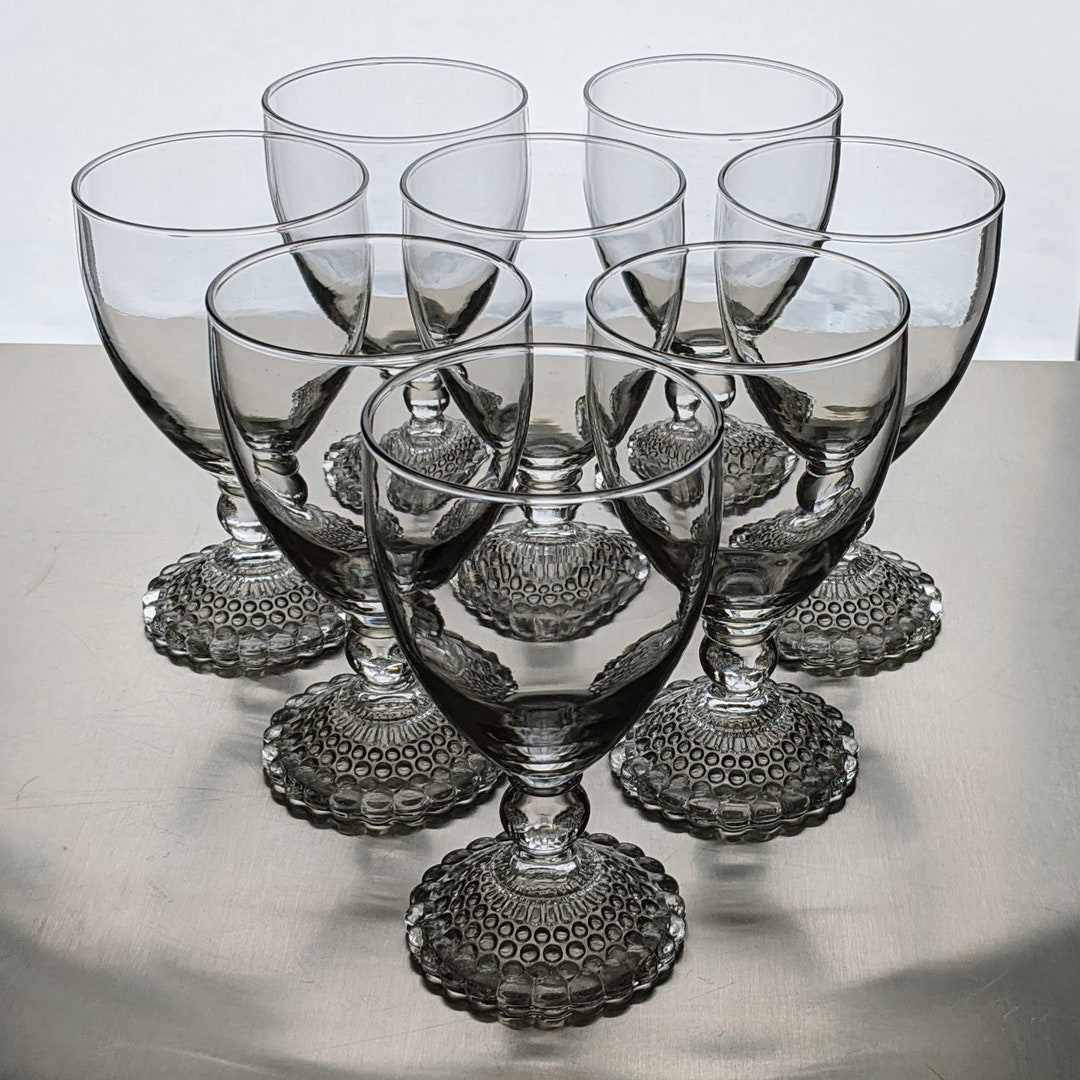 Vintage BUBBLE FOOT Goblets, Anchor Hocking 1950's, Bubble Glass SET 4, Bewick Wine Goblet ...