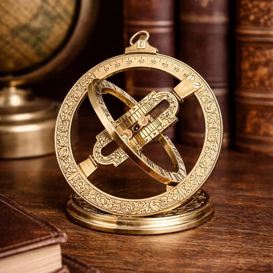 Vintage Brass Sundial | Desk Scientific Instrument | Library Shelf ...