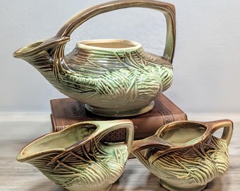 Mccoy Tea Set, Pinecone Pattern Teapot, Vintage Creamer and Sugar ...