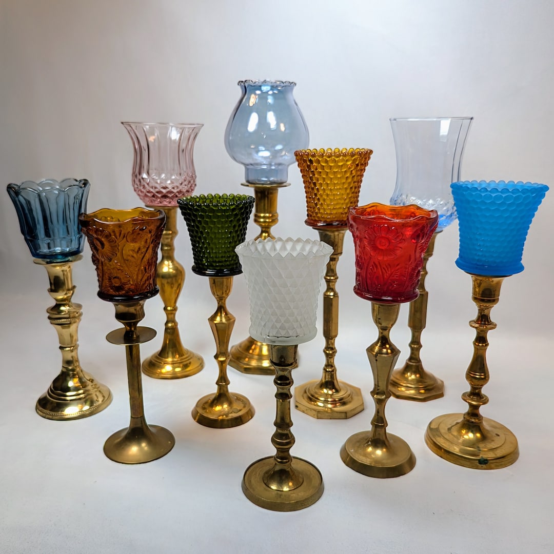 Vintage Colored Glass Pegged Votive Holders for Wall Candle Sconces or ...