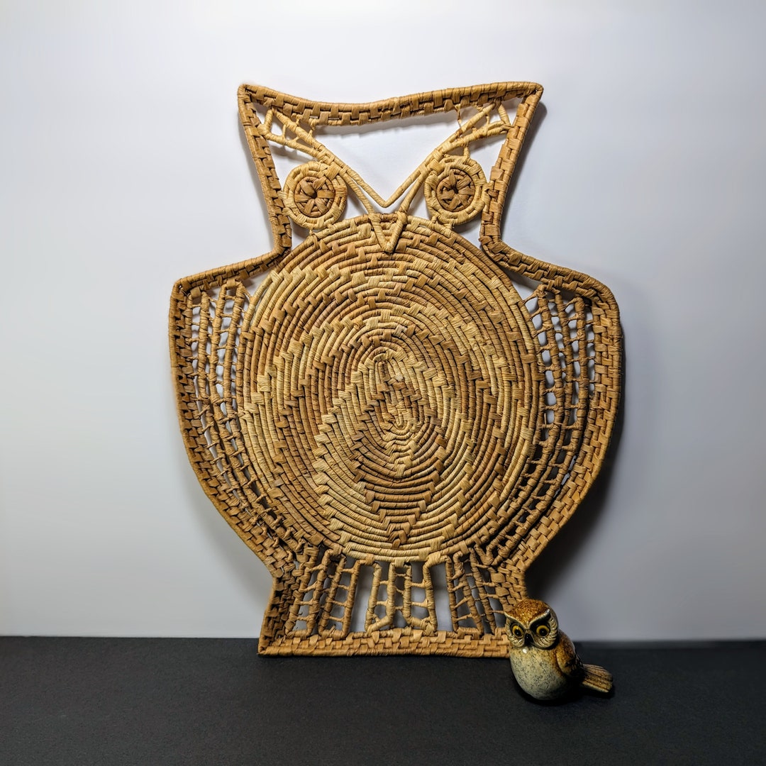 1970s Raffia Woven Owl Wall Hanging: Vintage Boho Decor - Etsy
