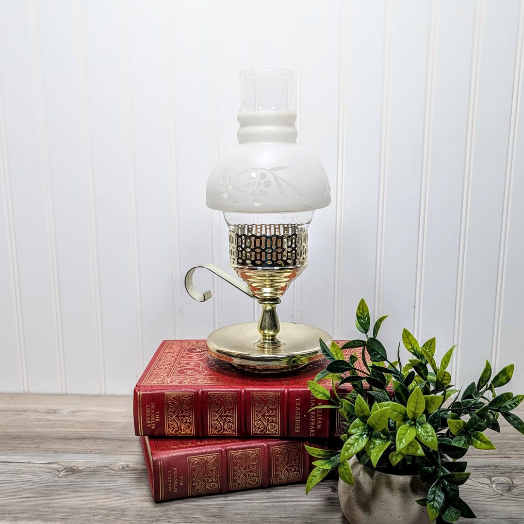Vintage Brass Candlestick Hurricane Lamp, Accent / Desk Lamp, Brass ...