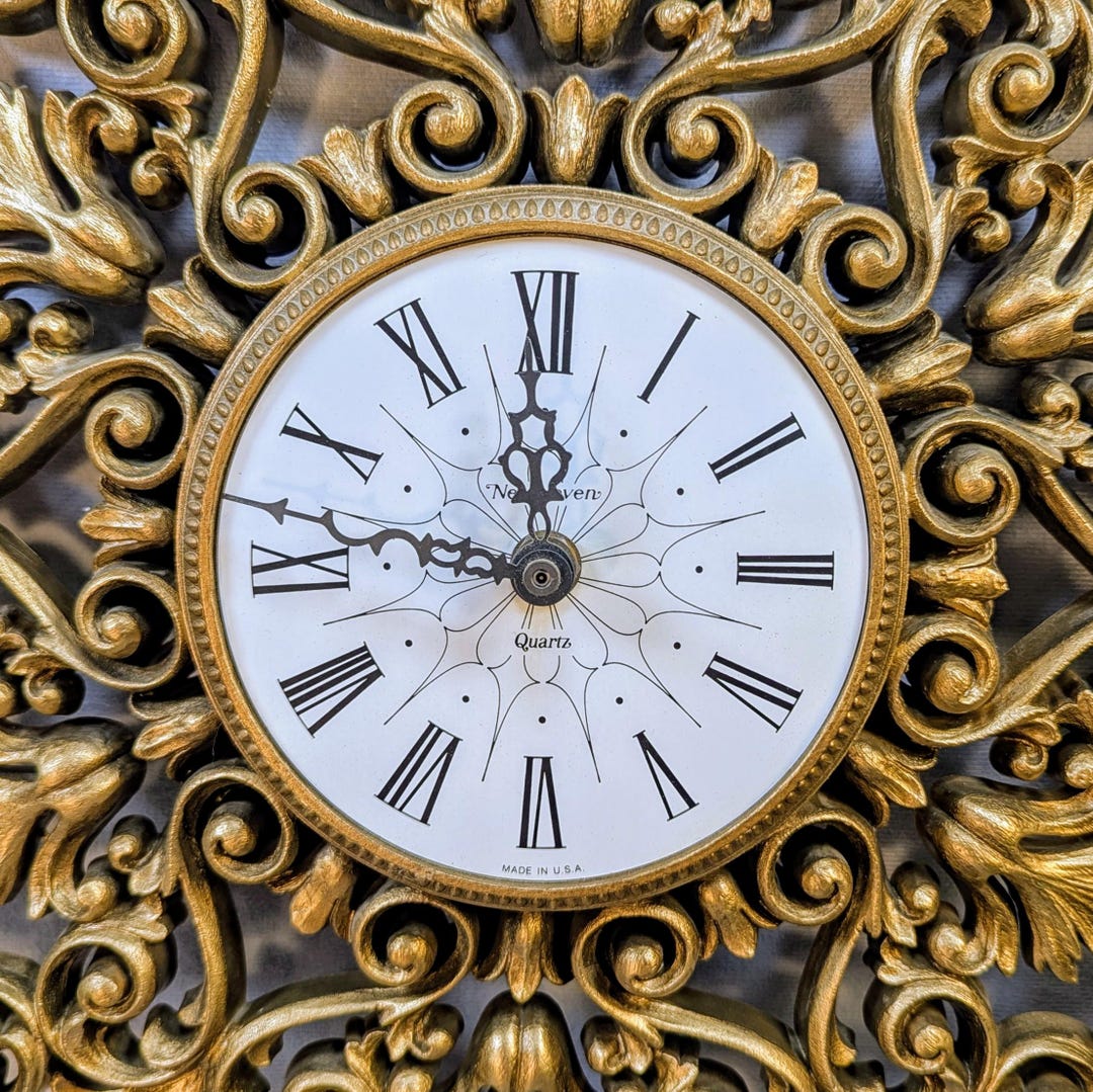 Vintage Gold Medallion Wall Clock, Hollywood Regency Italianate Faux ...