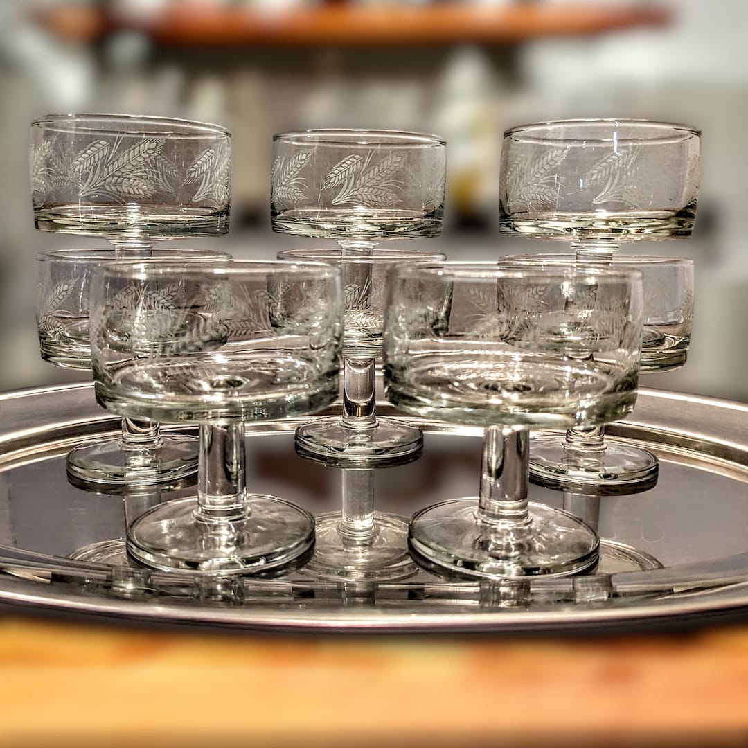 Wheat Etched Cocktail Glasses SET 8 Mid Century Barware Glassware - Etsy