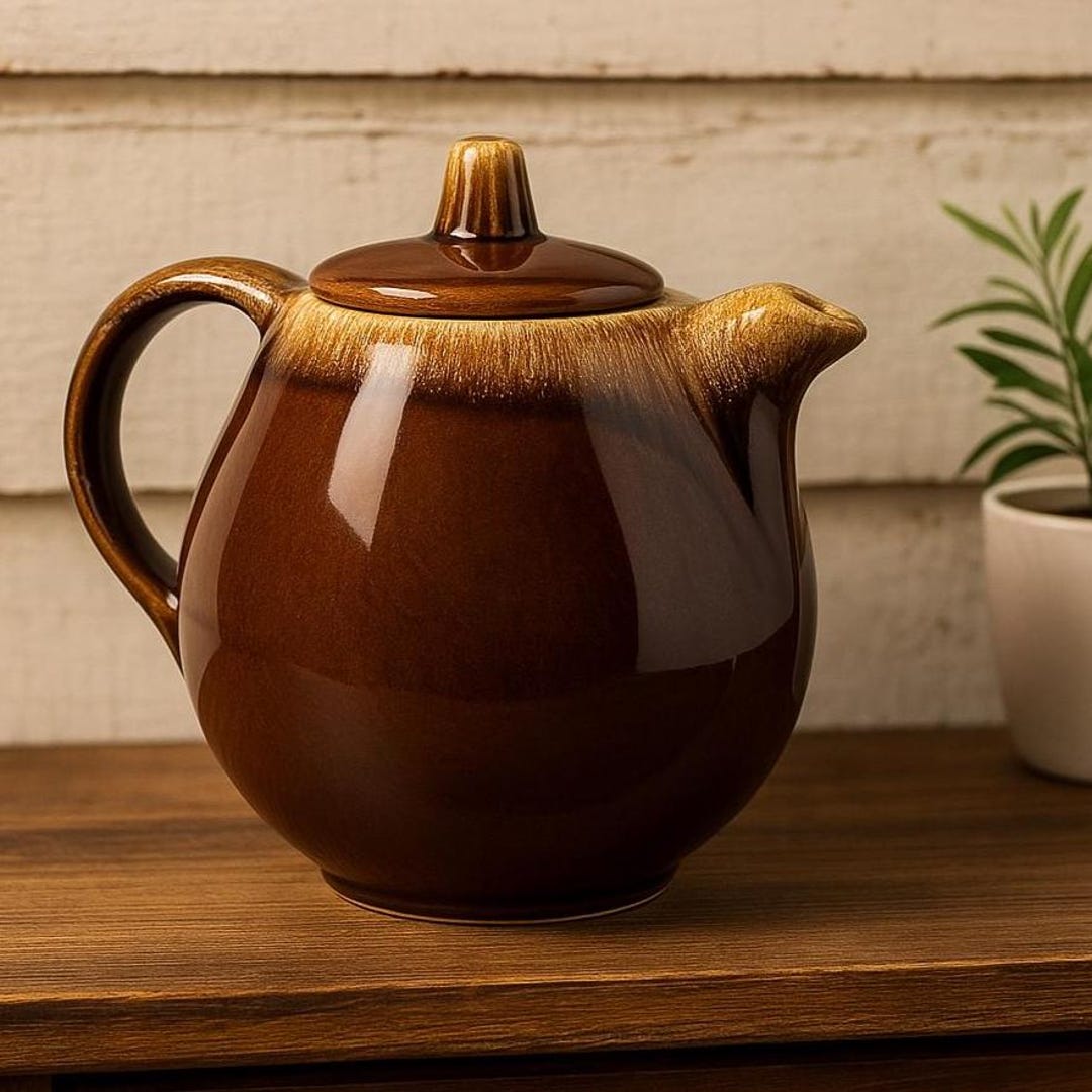 Vintage Hull Pottery Teapot | Mirror Brown Drip Glaze | 1950s–60s ...
