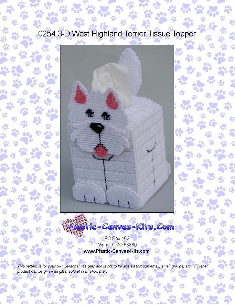 West Highland Terrier 3-D Tissue Topper-westie-plastic Canvas Pattern ...
