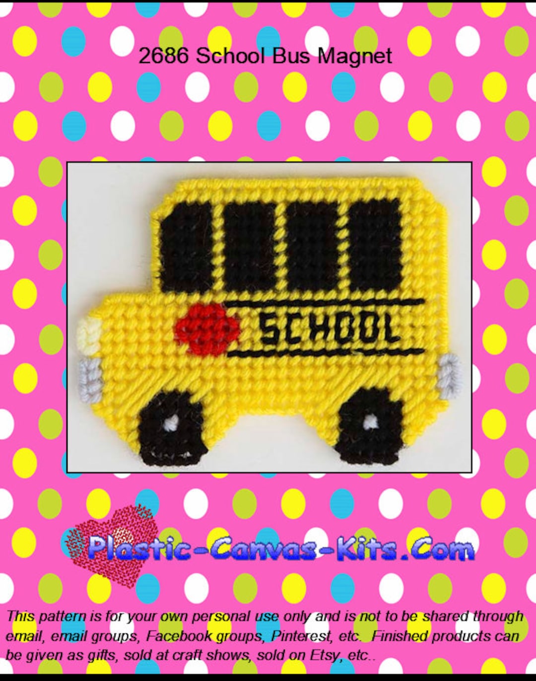 School Bus Magnet-plastic Canvas Pattern-pdf Download - Etsy
