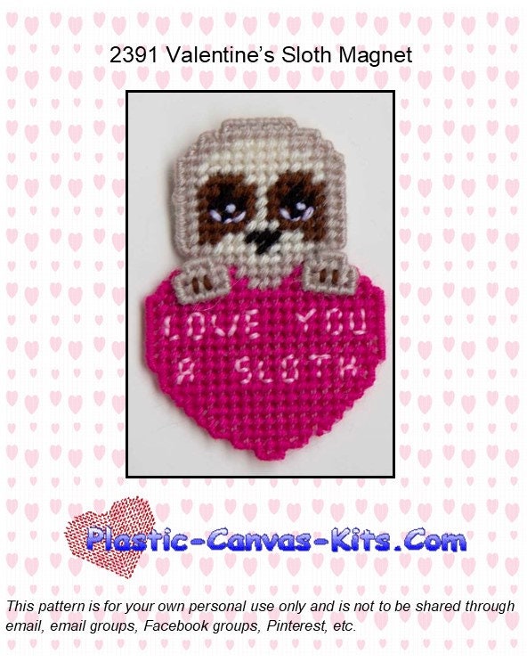 Valentine's Day Sloth Magnet-plastic Canvas Pattern-pdf - Etsy