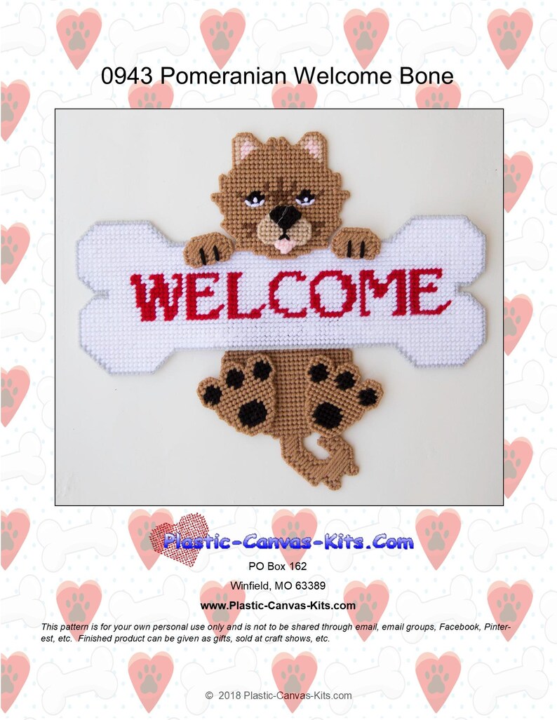 Pomeranian Dog Welcome Bone-plastic Canvas Pattern-pdf Download - Etsy