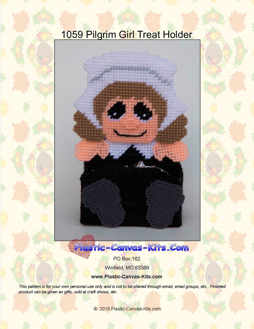 Thanksgiving Pilgrim Girl Treat Holder-plastic Canvas Pattern-pdf ...