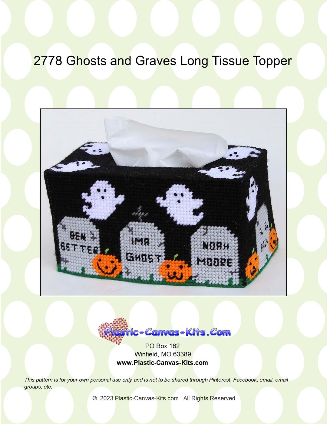 Halloween Ghosts and Graves Long Tissue Topper-plastic Canvas Pattern ...
