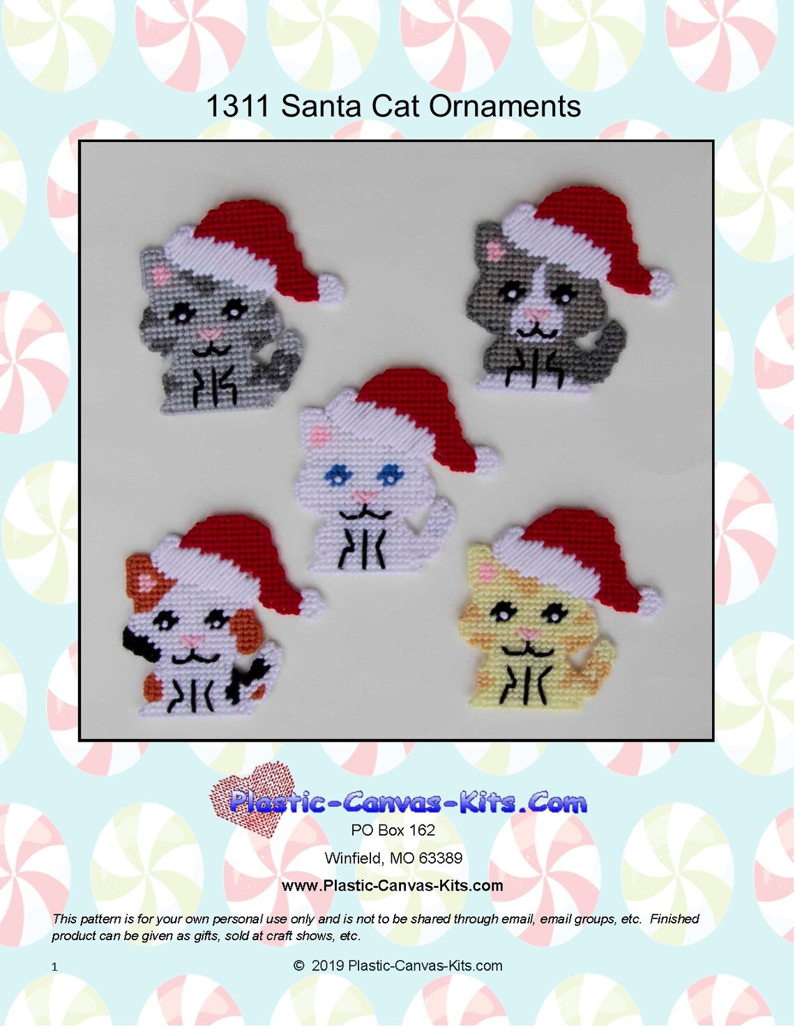 Santa Cat Christmas Ornaments-plastic Canvas Pattern-pdf - Etsy
