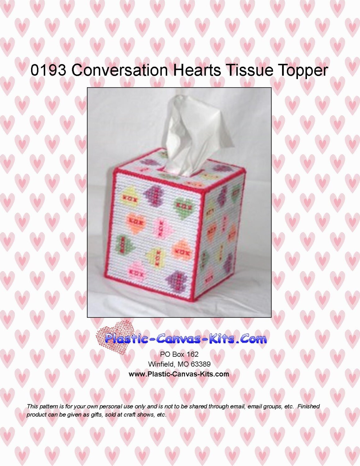 Conversation Hearts Tissue Topper-valentine's Day-plastic Canvas ...