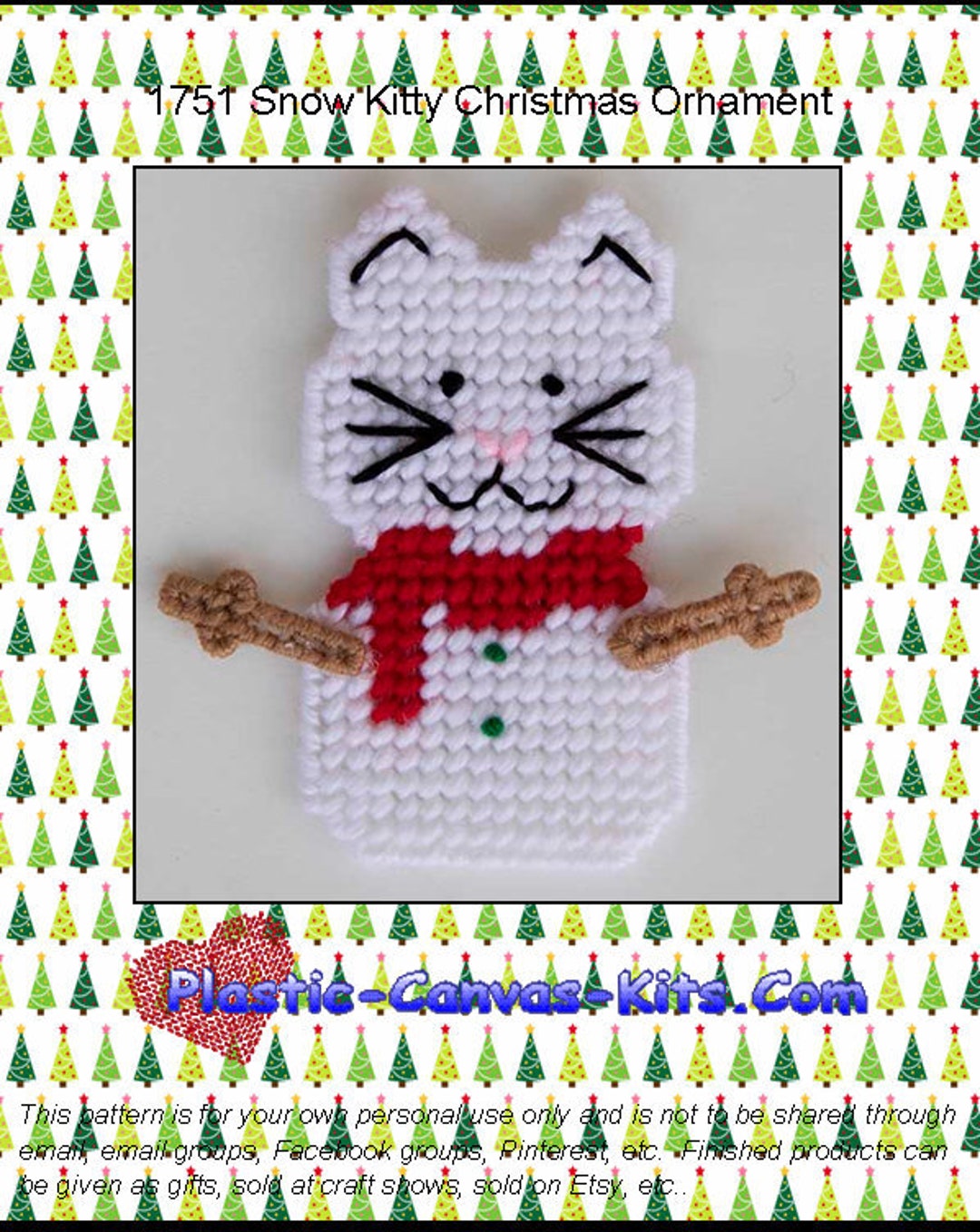 Snow Kitty Cat Christmas Ornament-plastic Canvas Pattern-pdf Download ...
