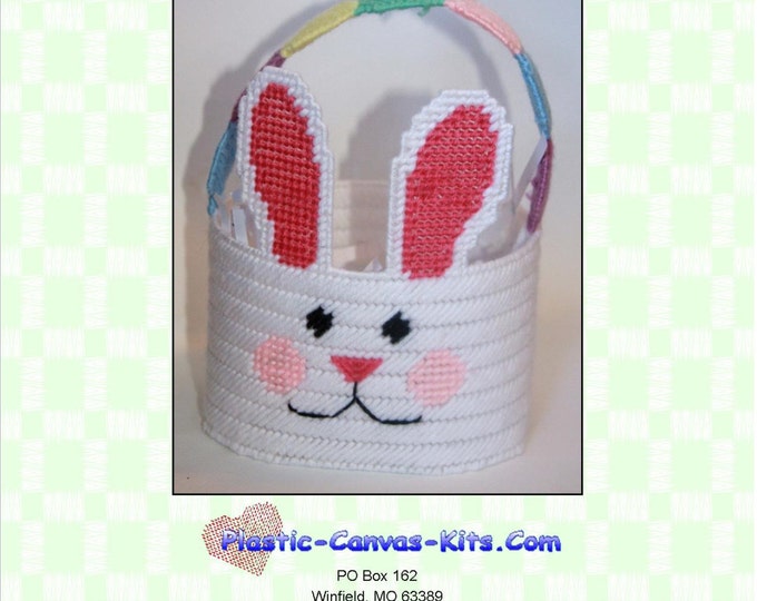 Finished Plastic Canvas Easter Basket W/white Bunny and Colorful ...