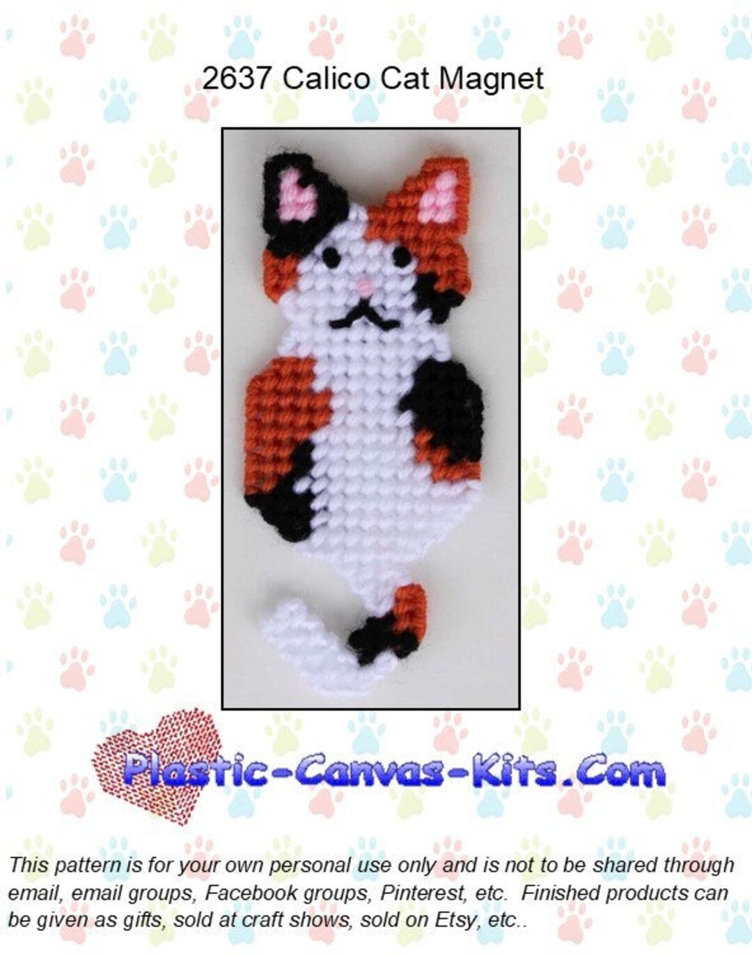 Calico Cat Magnet-plastic Canvas Pattern-pdf Download - Etsy