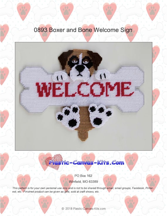 Boxer and Bone Welcome Sign-plastic Canvas Pattern-pdf | Etsy