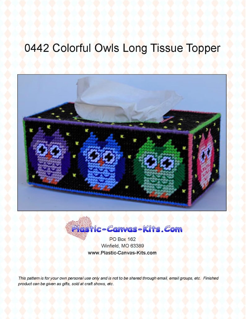 Colorful Owls Long Tissue Topper-plastic Canvas Pattern-pdf - Etsy