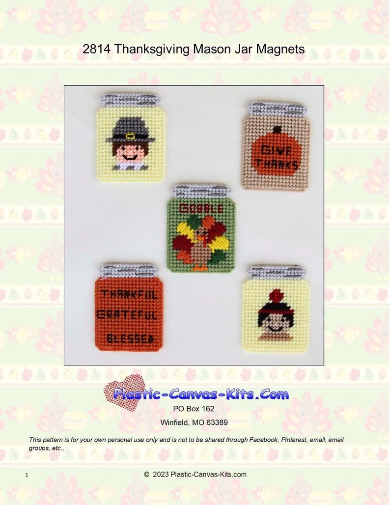 Thanksgiving Mason Jar Magnets-plastic Canvas Pattern-pdf Download - Etsy