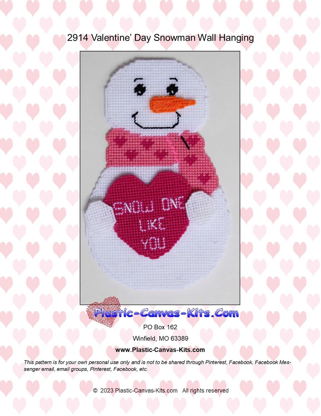 Valentine's Day Snowman Wall Hanging-plastic Canvas Pattern-pdf File - Etsy