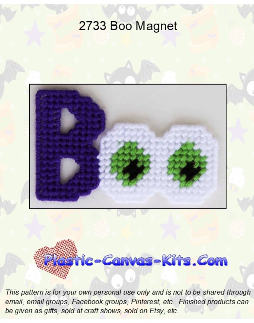 Boo Magnet-plastic Canvas Pattern-pdf Download - Etsy