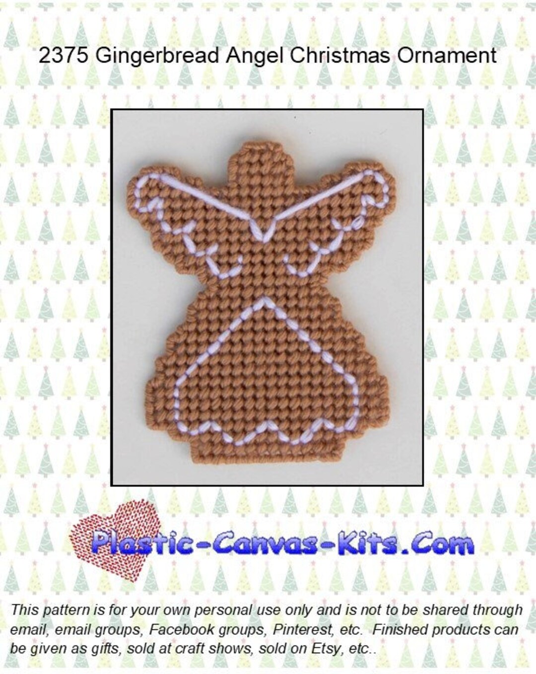 Gingerbread Angel Christmas Ornament-plastic Canvas Pattern-pdf ...