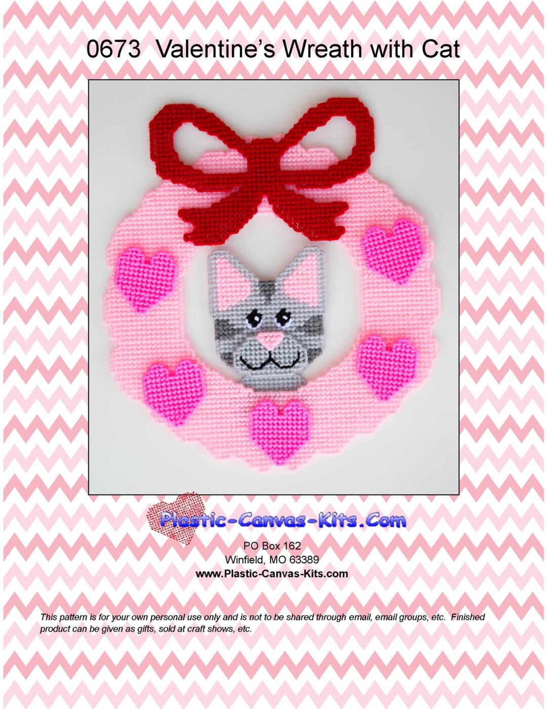 Valentine's Day Wreath With Cat-plastic Canvas Pattern-pdf Download - Etsy