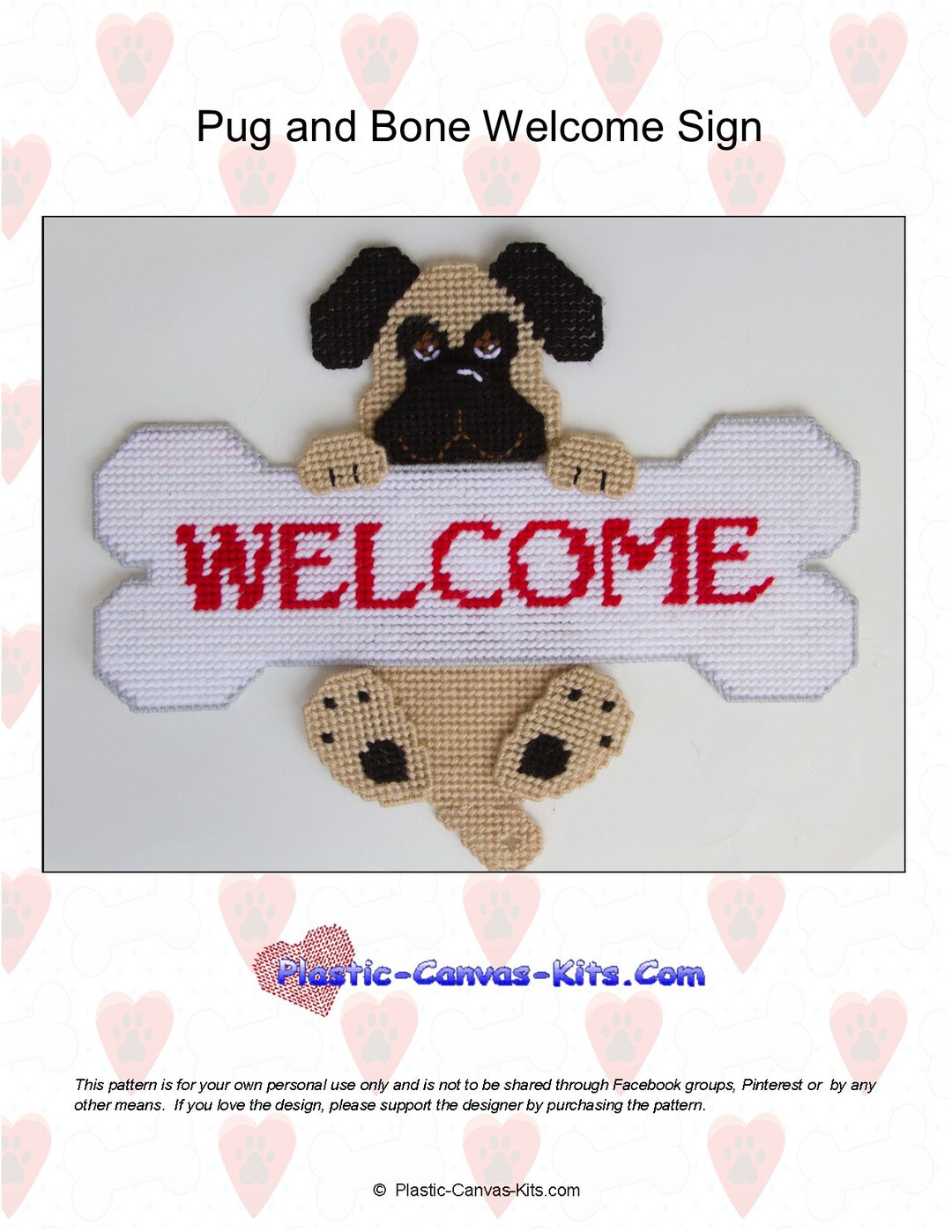 Pug Dog and Bone Welcome Sign-plastic Canvas Pattern-pdf Download - Etsy