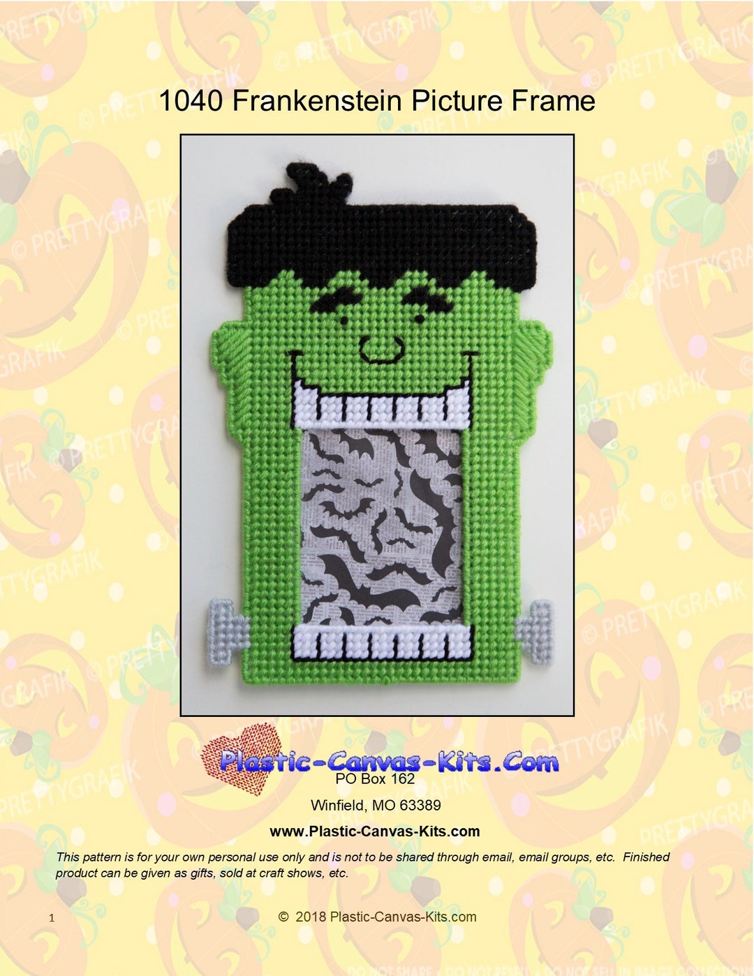 Frankenstein Halloween Picture Frame-plastic Canvas Pattern-pdf ...