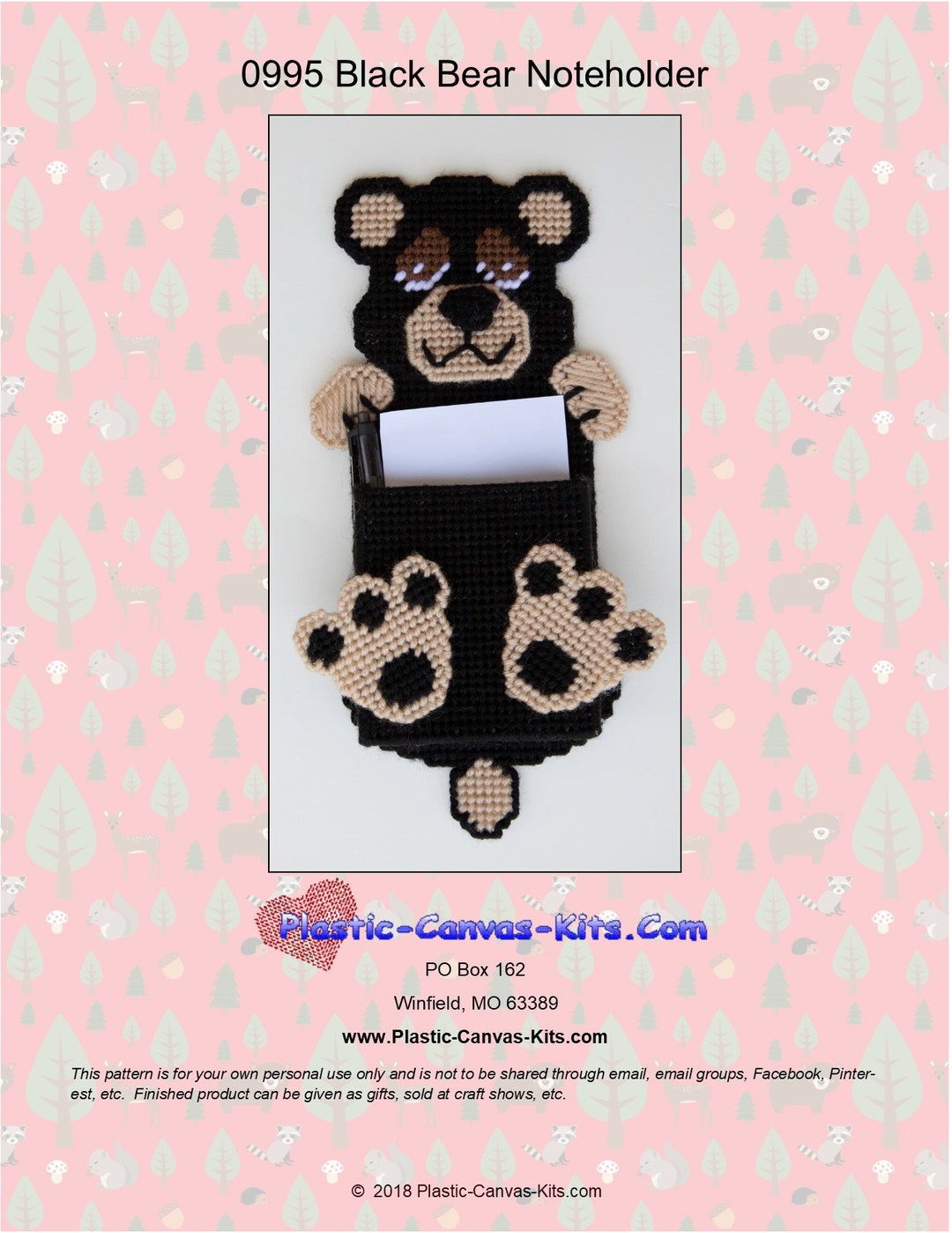 Black Bear Magnetic Note Holder-plastic Canvas Pattern-pdf Download - Etsy