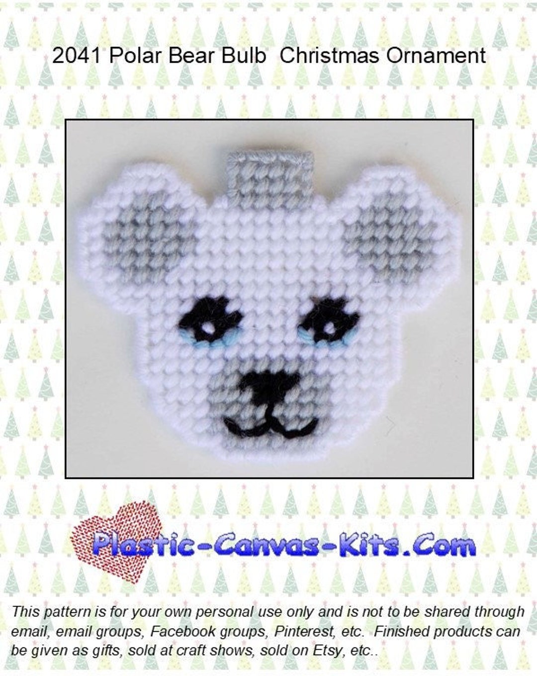 Polar Bear Bulb Christmas Ornament-plastic Canvas Pattern-pdf Download ...