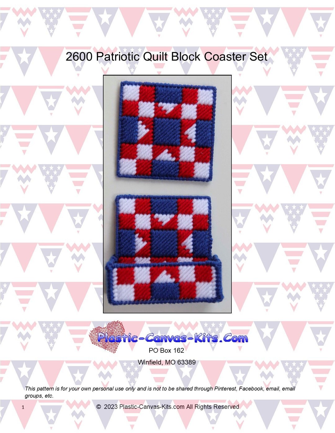 Patriotic Quilt Block Coaster Set-plastic Canvas Pattern-pdf Download ...
