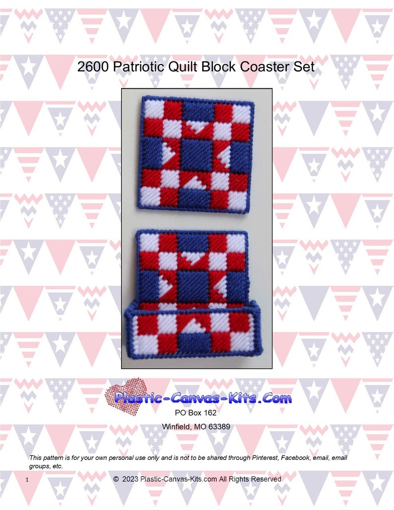 Patriotic Quilt Block Coaster Set-plastic Canvas Pattern-pdf Download ...