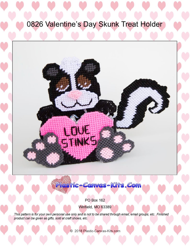 Valentine's Day Skunk Treat Holder-plastic Canvas Pattern-pdf Download ...